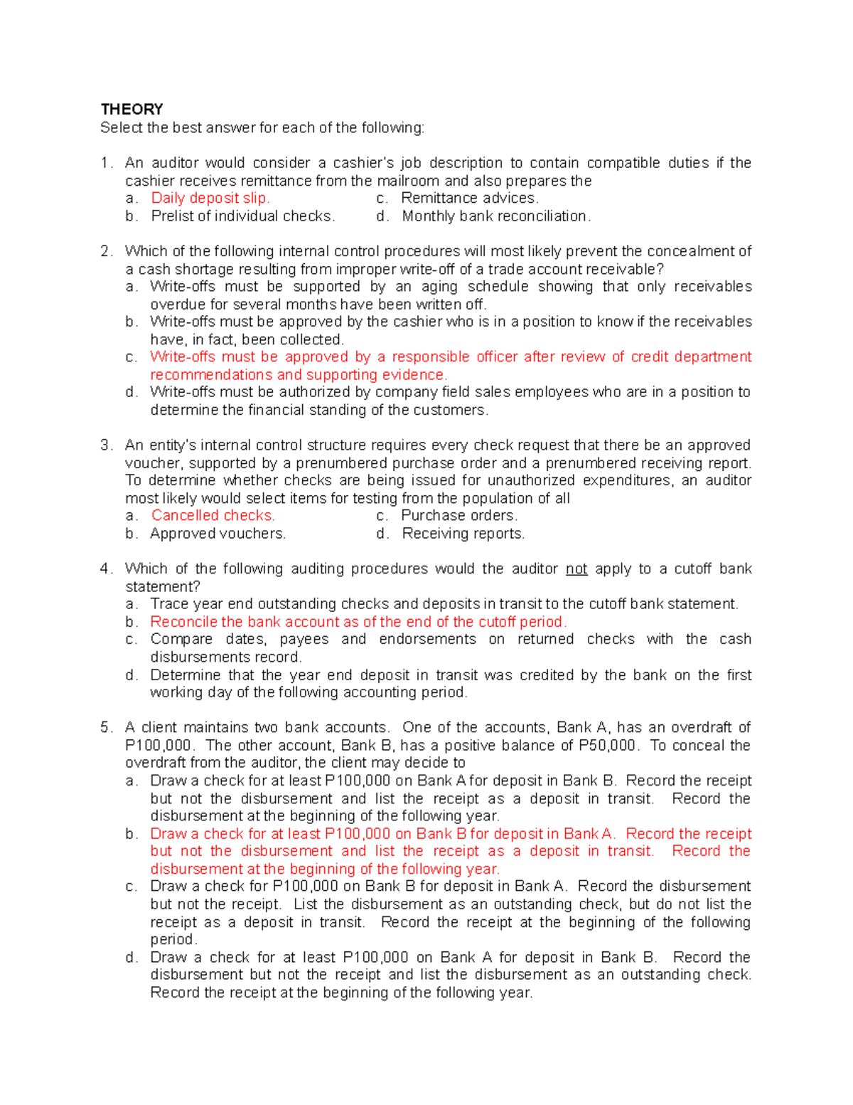 Sample/practice exam 2020, questions and answers - THEORY Select the ...