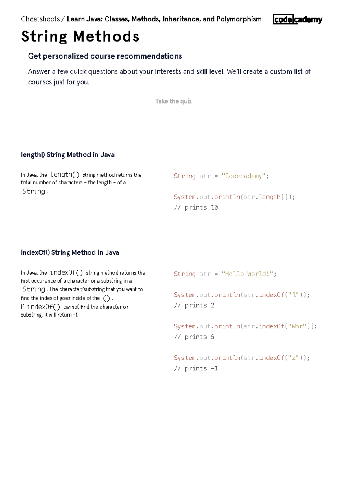 Java Cheatsheet: Classes, Methods, Inheritance & String Methods - Studocu