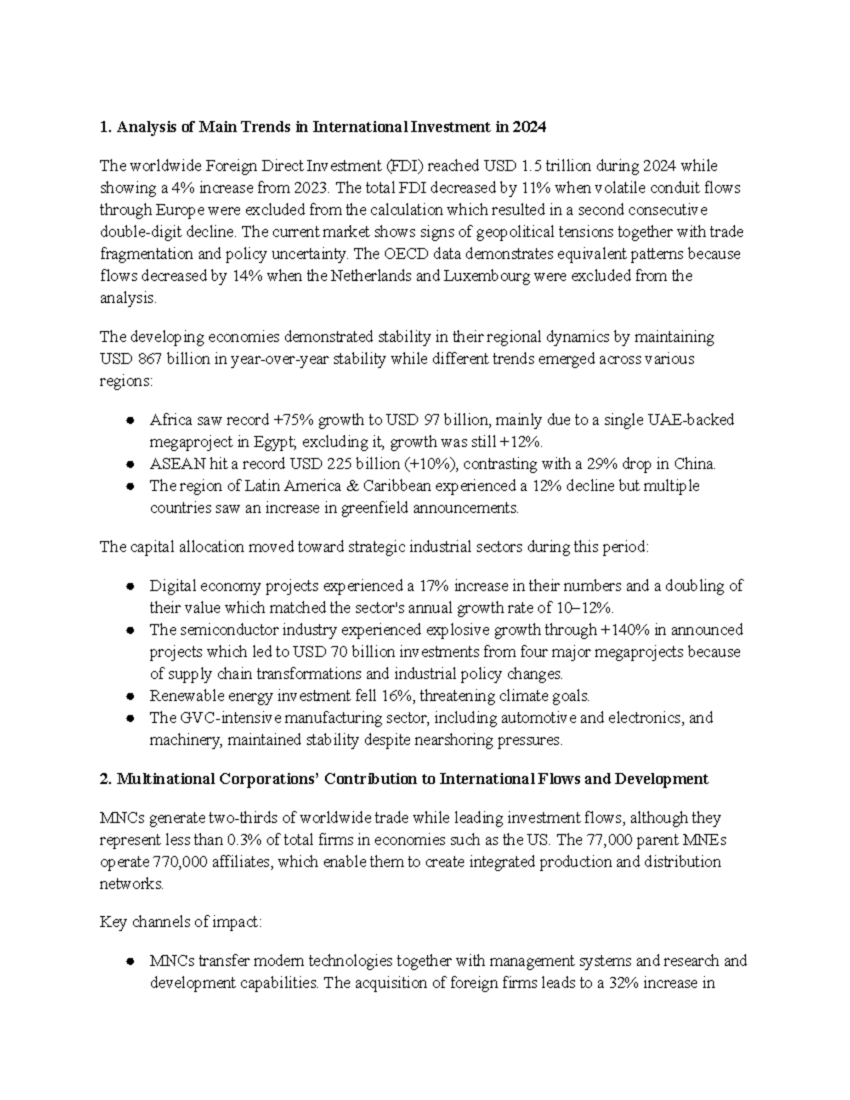 Analysis of Global Investment Trends and MNC Impact in 2024 - Studocu