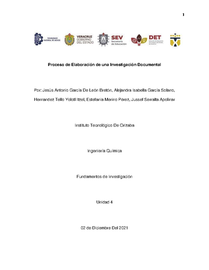 Unidad 4 - Fundamentos de investigacion - UNIDAD 4. PROCESO DE ELABORACIÓN DE UNA INVESTIGACIÓN ...