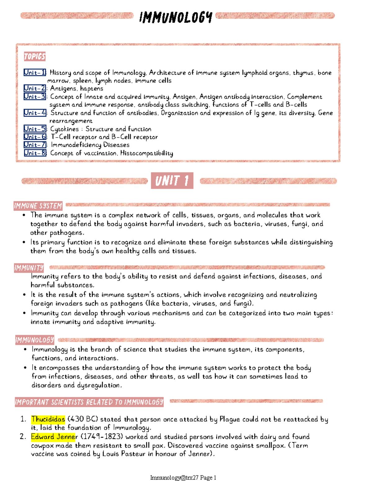 Immunology Lecture Notes: Structure, Function & Key Concepts - Studocu