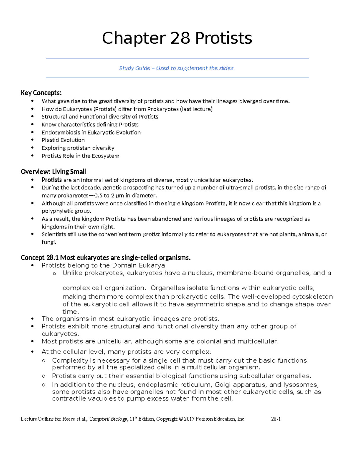Chapter 28 Study Guide: Protists' Diversity and Evolution Insights ...