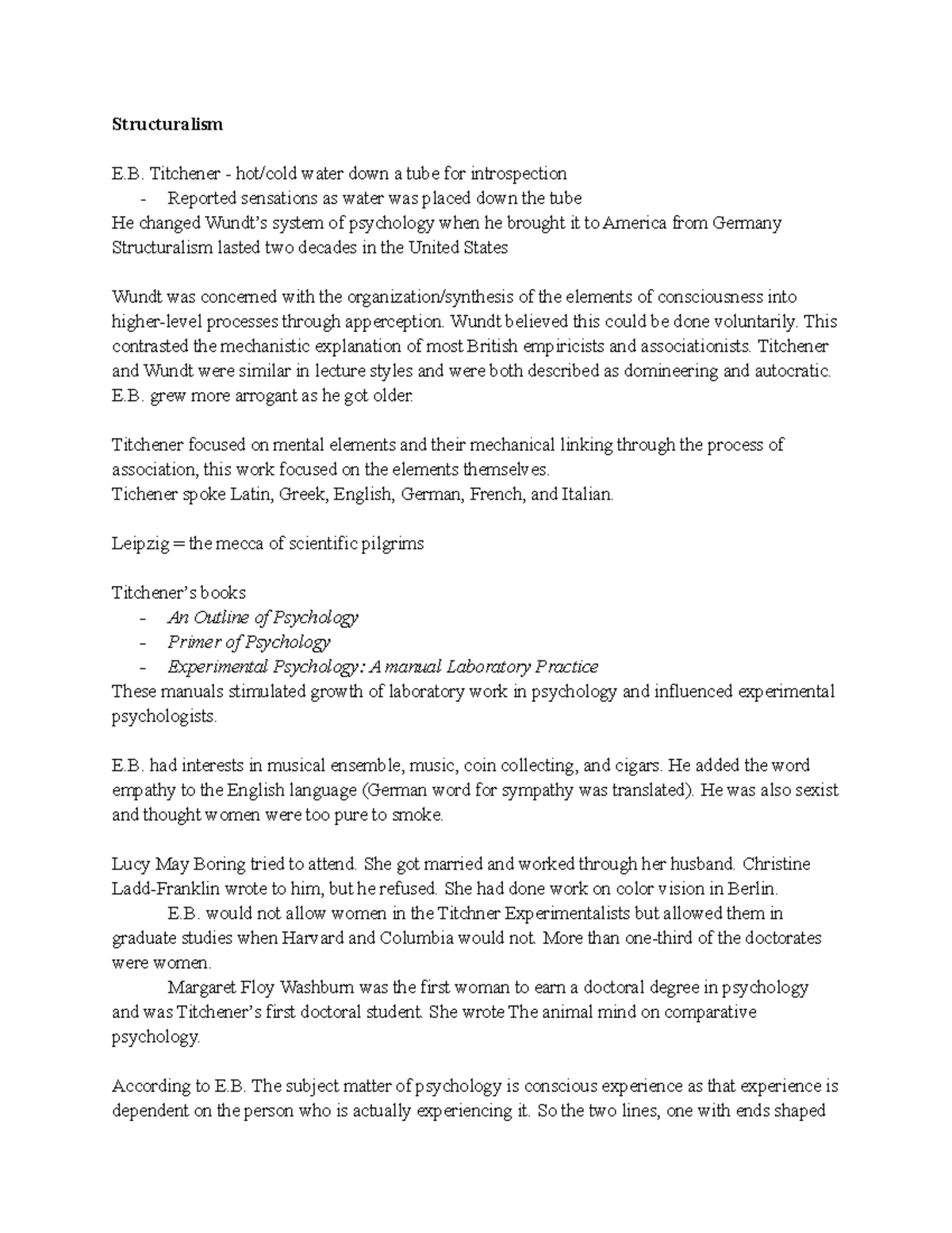 Chapter Five - Lecture/book - Structuralism E. Titchener - hot/cold ...