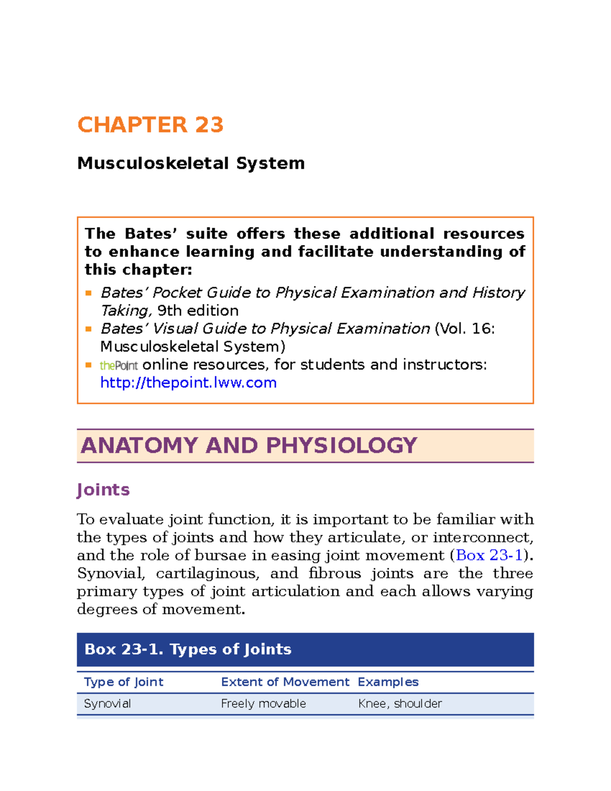 CHAPTER 23: Musculoskeletal System Overview and Joint Function Analysis ...