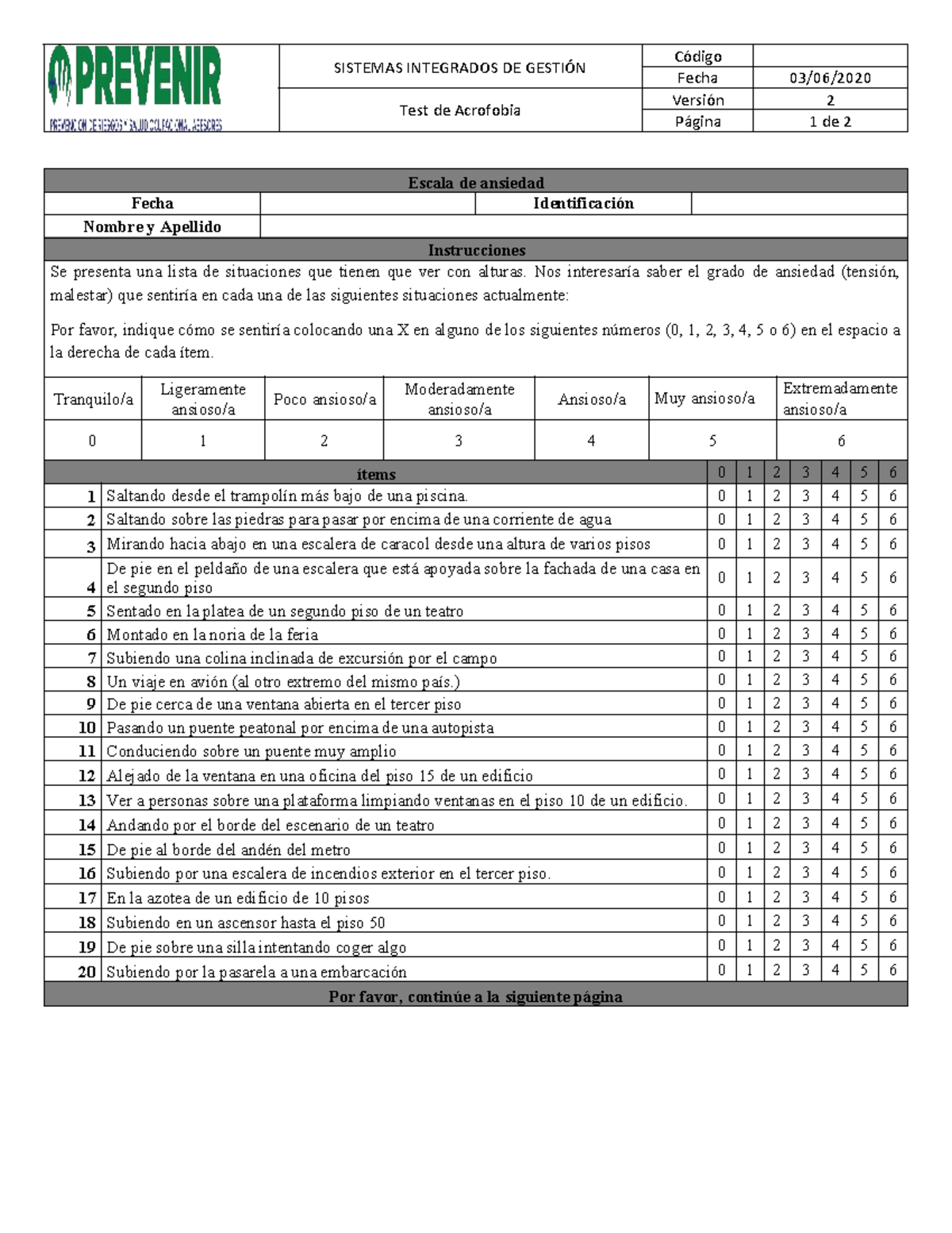 AQ Cuestionario de Acrofobia 2 - Test de Ansiedad en Alturas - Studocu