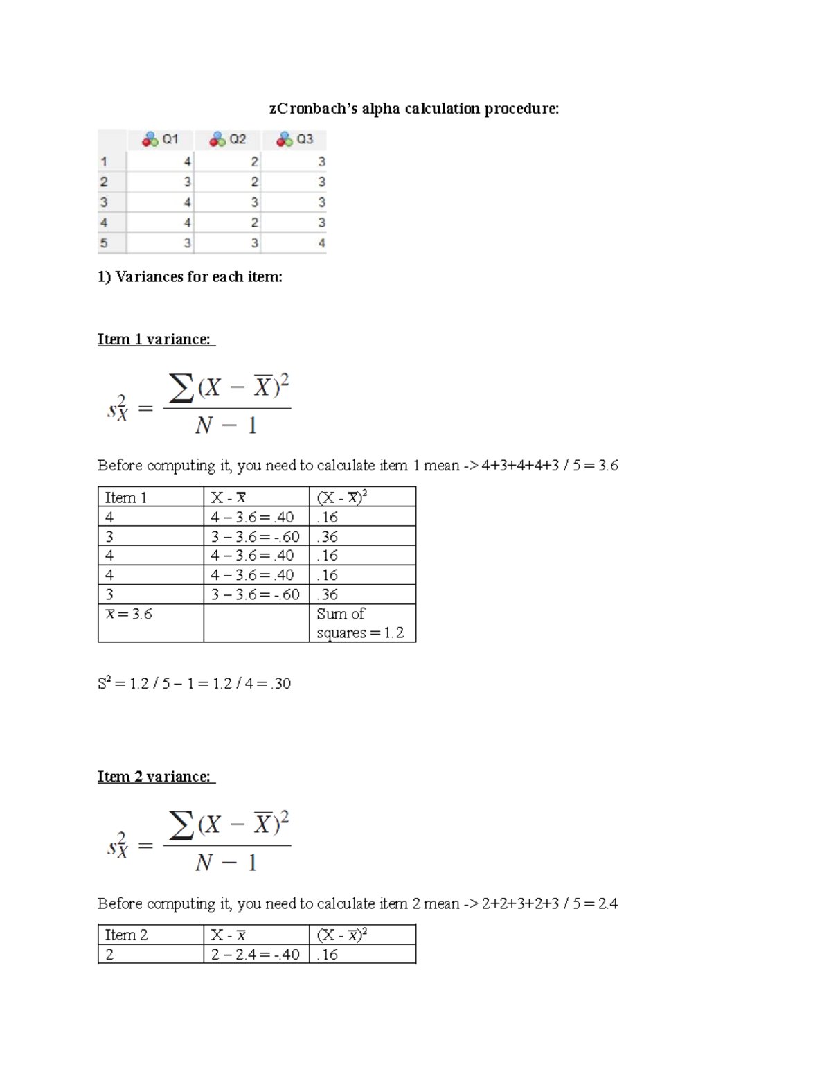 Cronbach's Alpha Calculation Procedure: Variance & Covariance Analysis ...