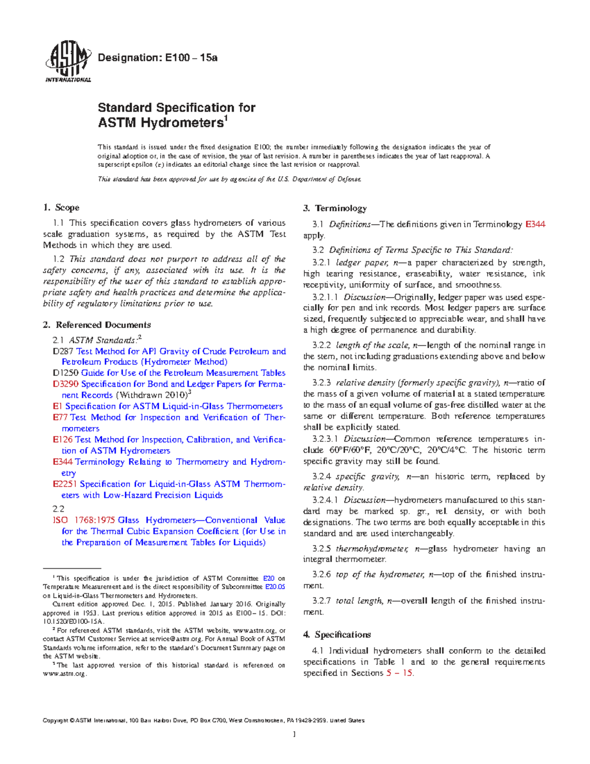 ASTM E100 15a Standard Specification for Hydrometers - Studocu