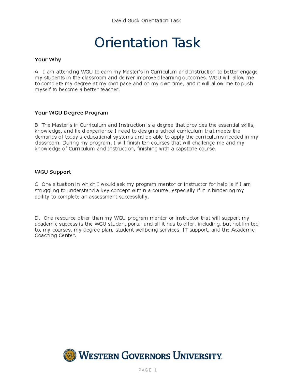 Orientation task - David Guck Orientation Task Orientation Task Your ...