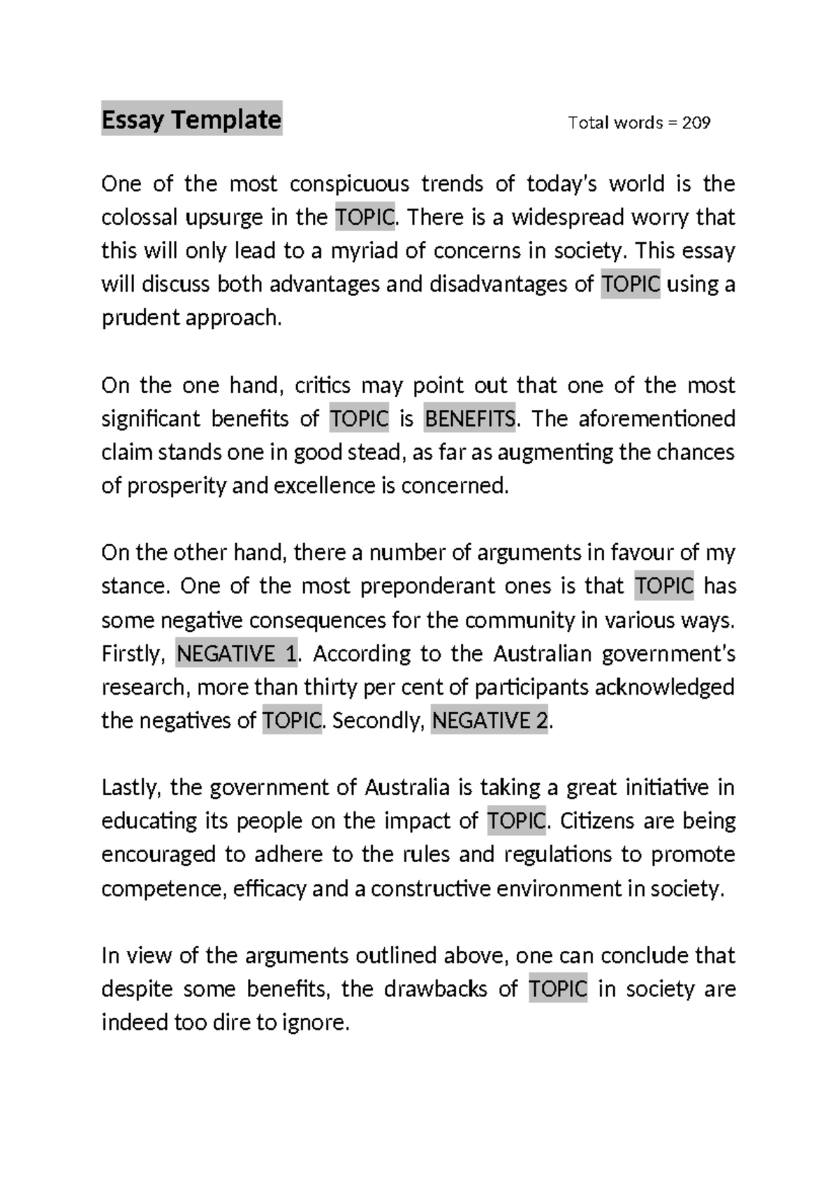 PTE Essay Template for Analyzing Topic Advantages & Disadvantages - Studocu