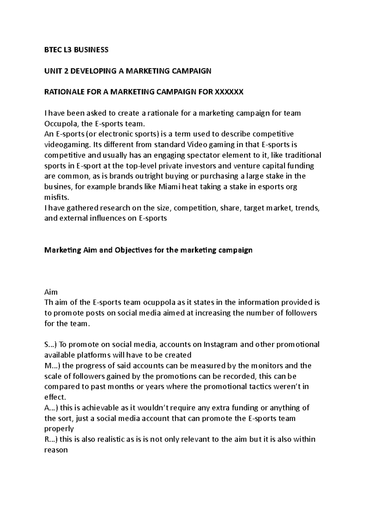 Template for rationale for marketing campaign (1) - BTEC L3 BUSINESS ...