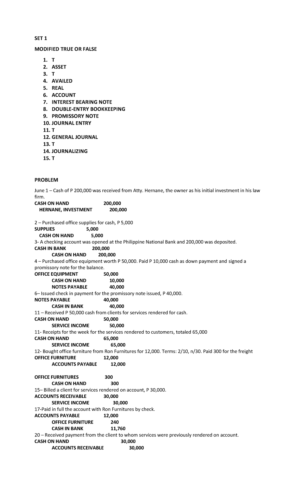 Accounting LONG QUIZ Answer Key for SET 1 & 2 - Studocu