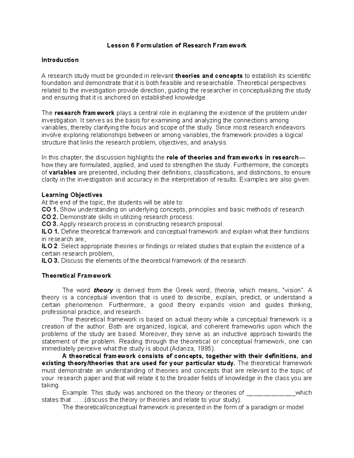 Module 6: Formulating Research Frameworks and Theoretical Concepts ...