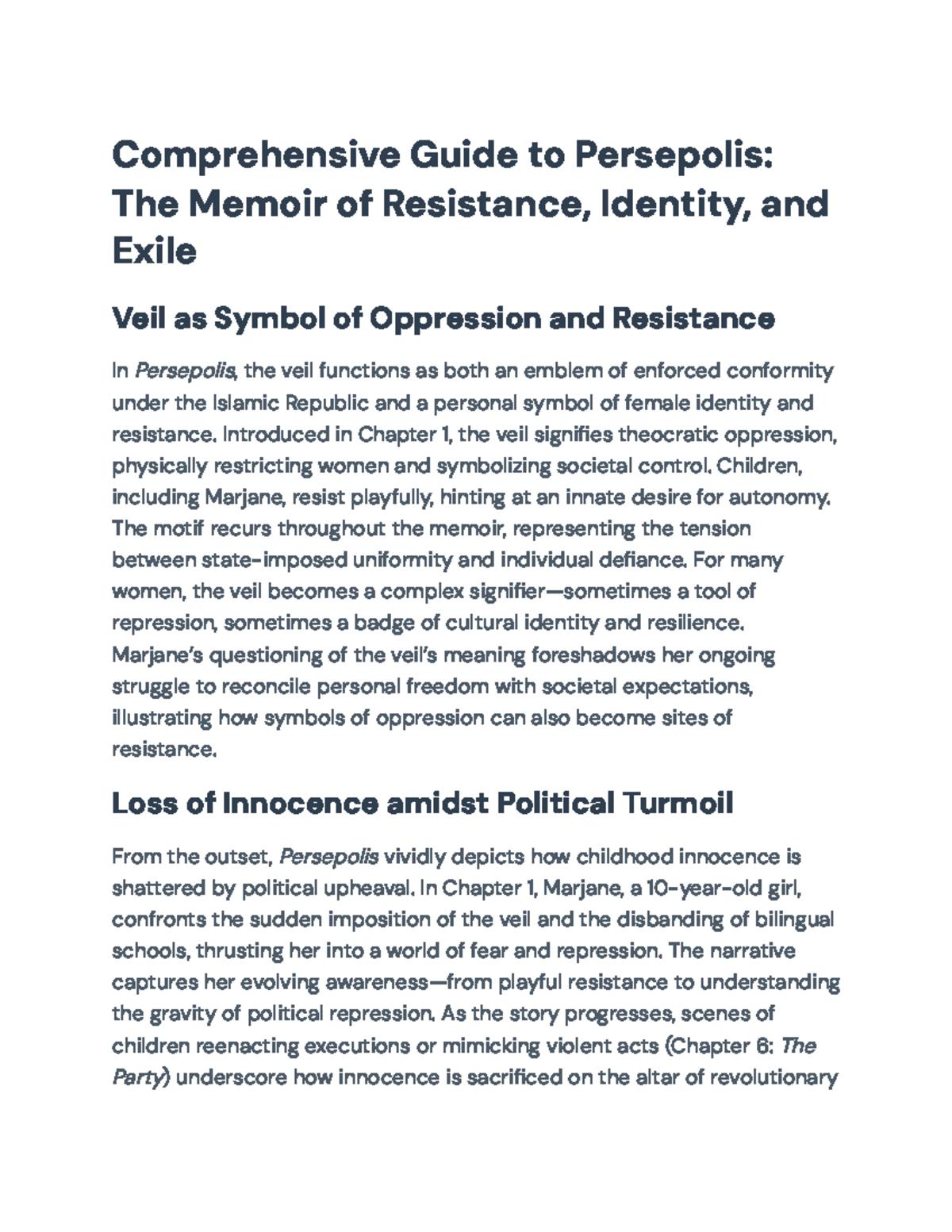 Comprehensive Analysis of Persepolis: Resistance, Identity, and Exile ...