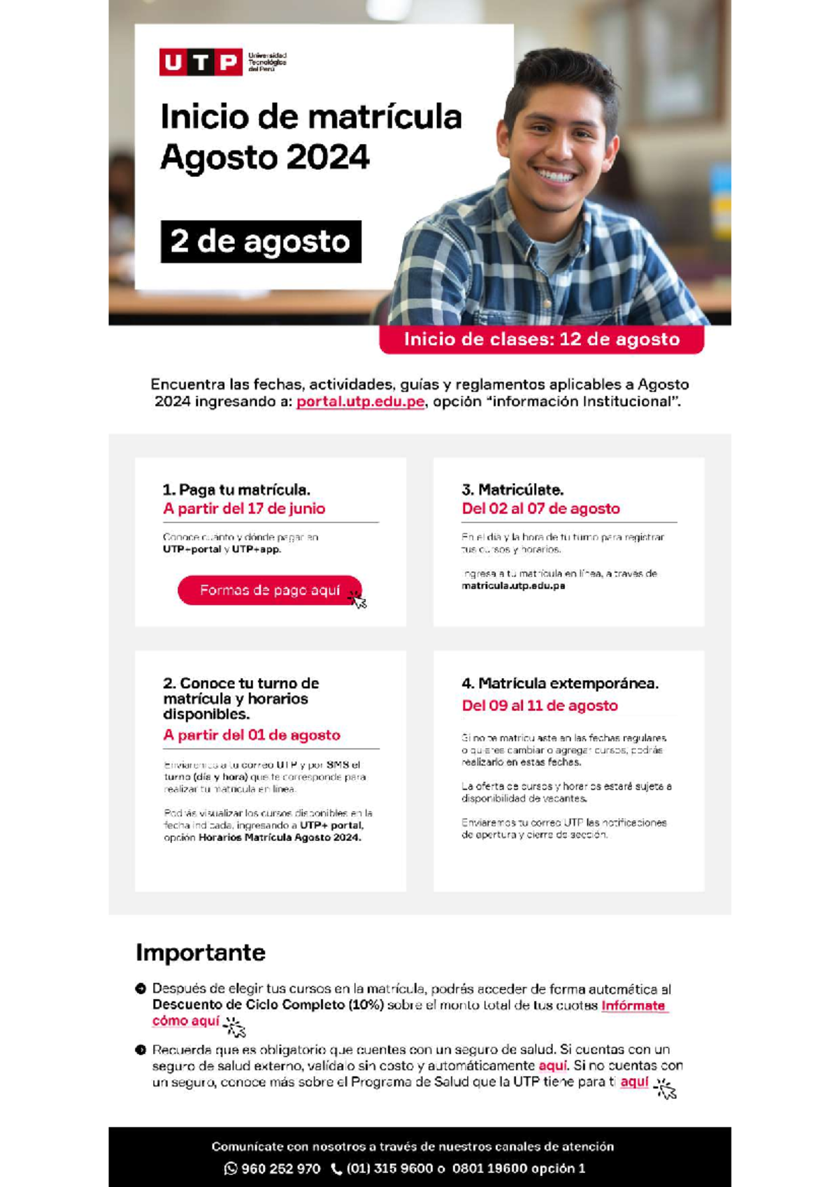 Guía de Matrícula UTP - Agosto 2024: Fechas y Procedimientos - Studocu