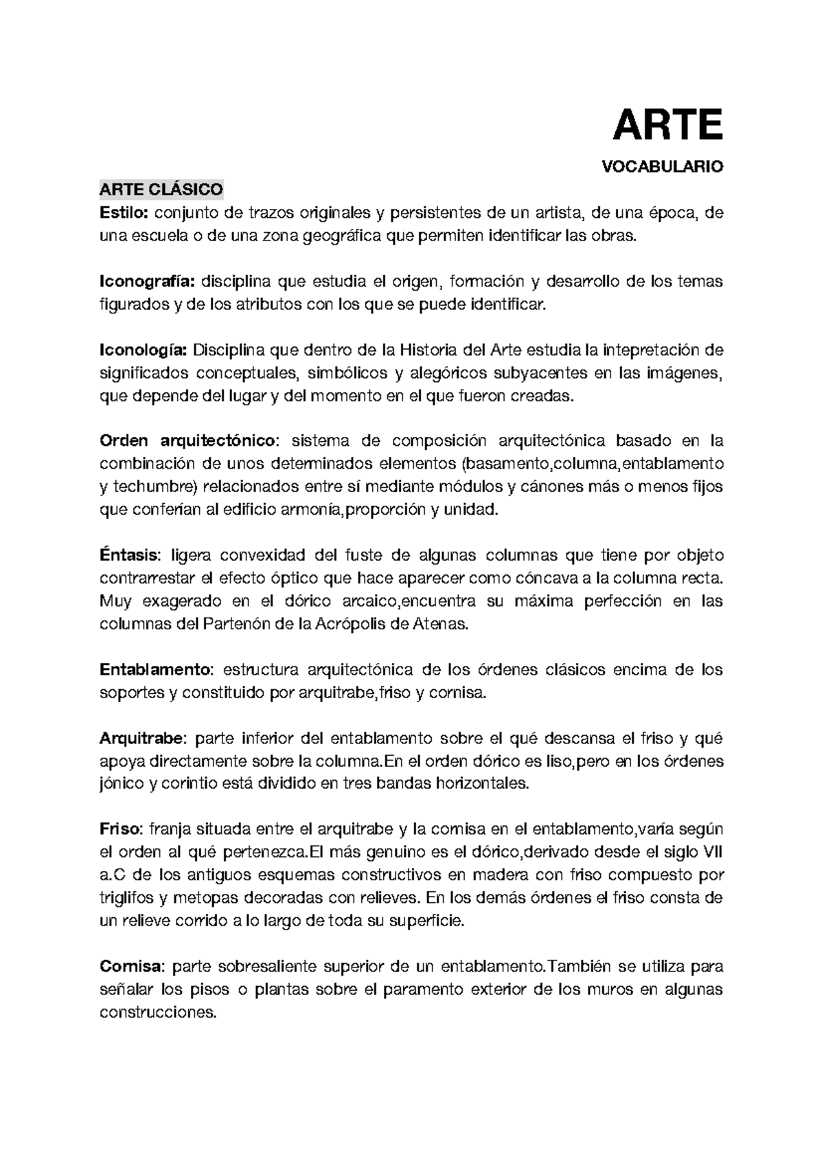 Historia del arte - vocabulario - ARTE VOCABULARIO ARTE CLÁSICO Estilo ...