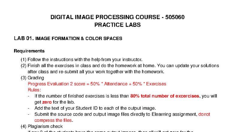 LAB 01 - Digital Image Processing Course 505060 Practice - Studocu