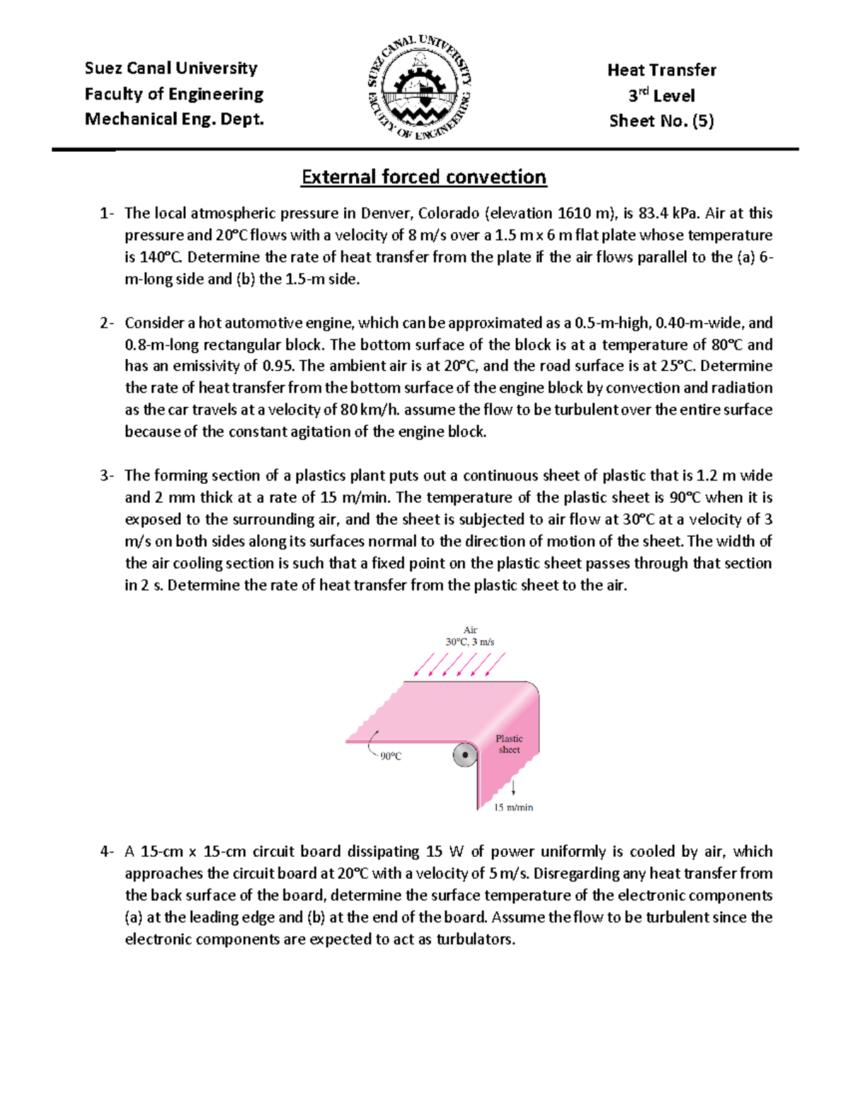 External Forced Convection Analysis - Heat Transfer Calculations Sheet 5 - Studocu