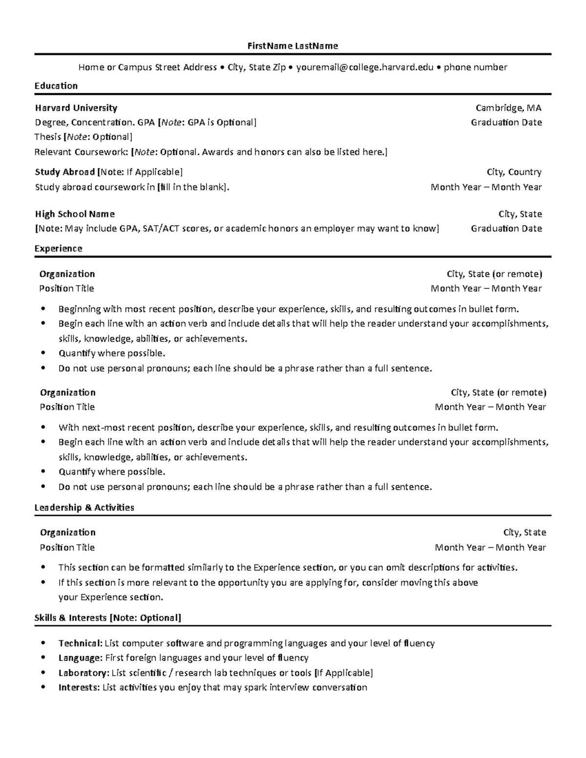 Accessible MCS Resume Template with Bullet Points for Students - Studocu