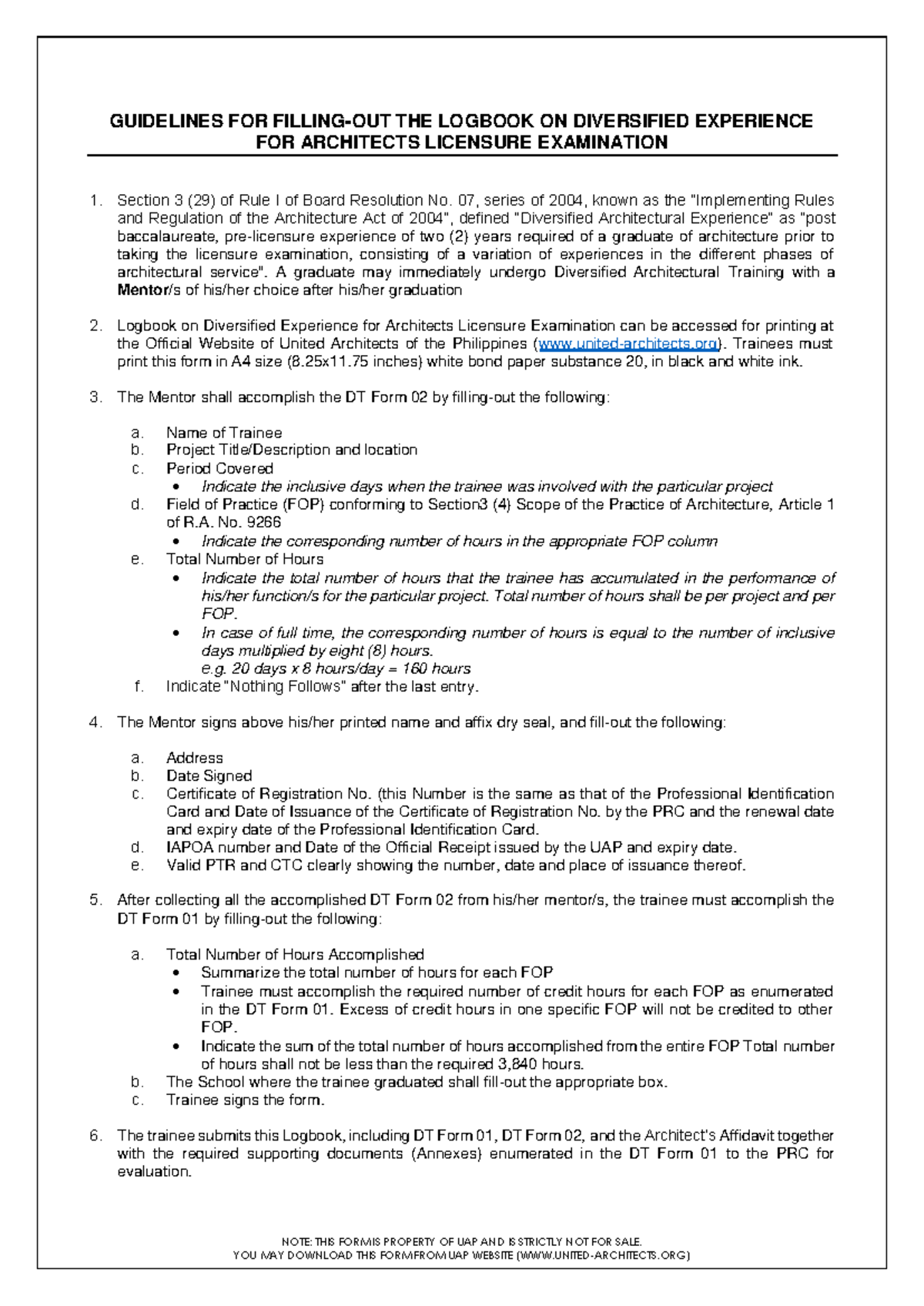 Logbook for Diversified Experience - Architects Licensure Exam ...