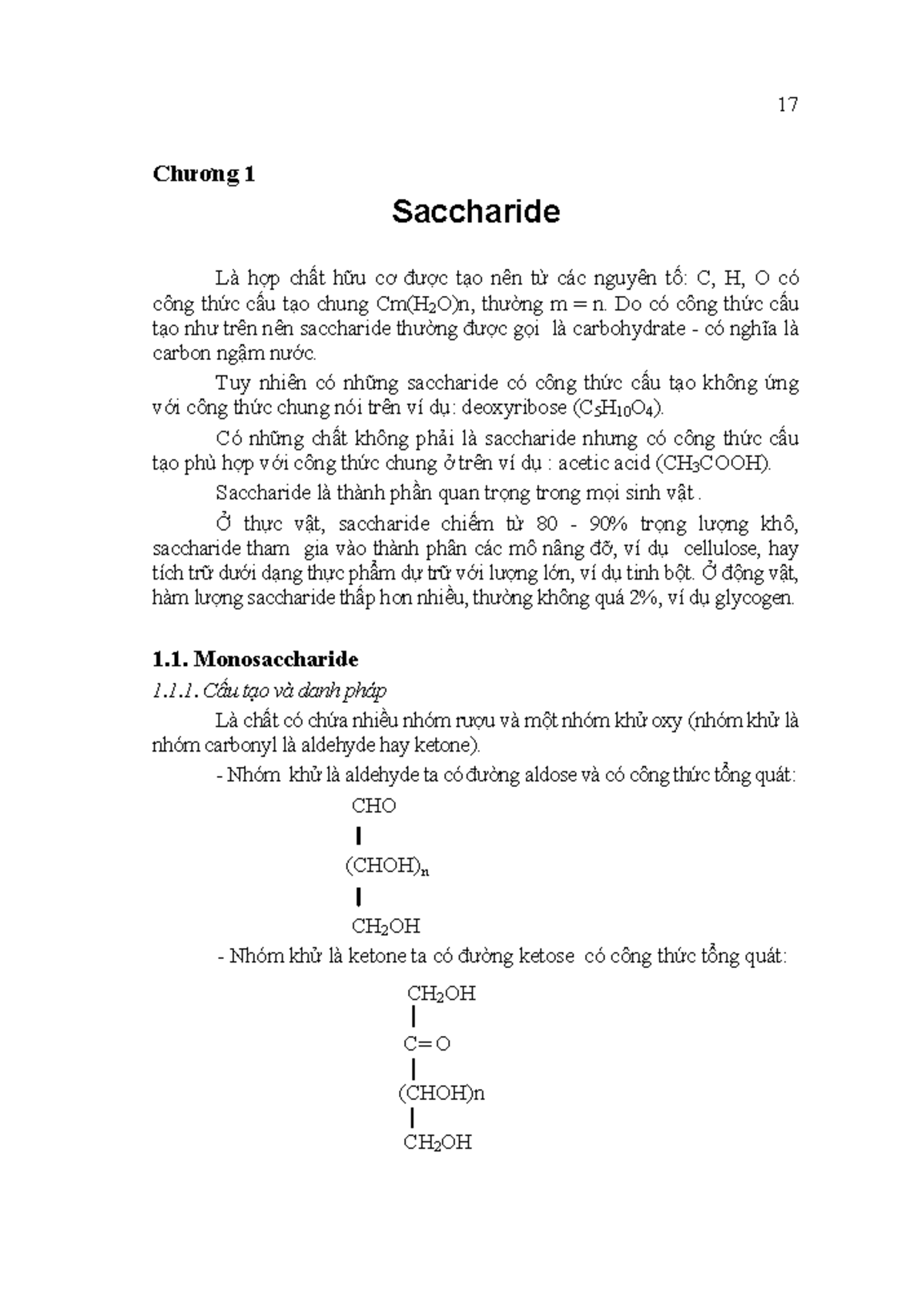 Chương 1: Đặc Điểm và Phân Loại Saccharide trong Hóa Sinh - Studocu