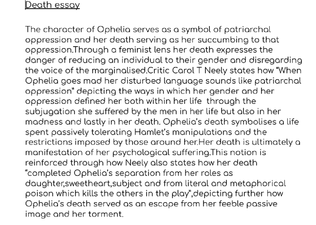 Ophelia and Death Hamlet paragraph - Death essay The character of ...