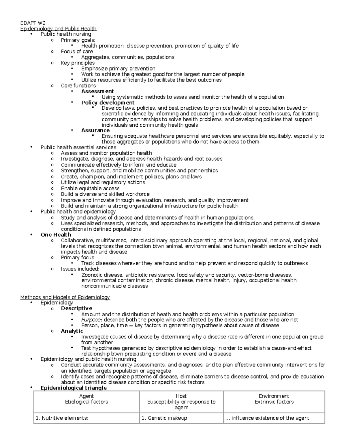 EDAPT W2: Overview of Public Health Nursing and Epidemiology Essentials ...