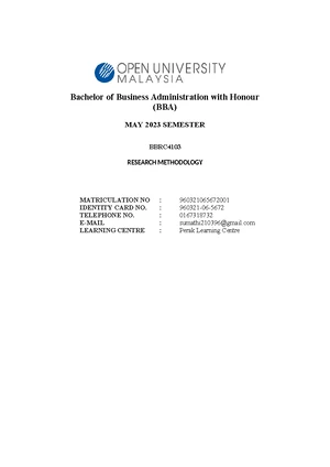 Assignment BBRC4103 Research Methodology - BACHELOR OF MANAGEMENT WITH HONOURS BBRC RESEARCH ...