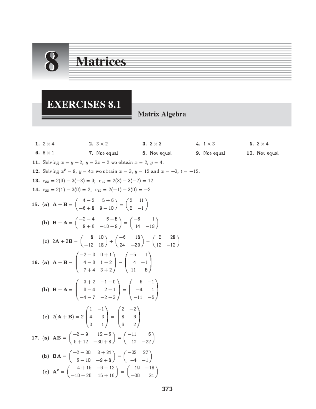 Chapt 8: Matrix Algebra Exercises (241009, 170122) - Studocu