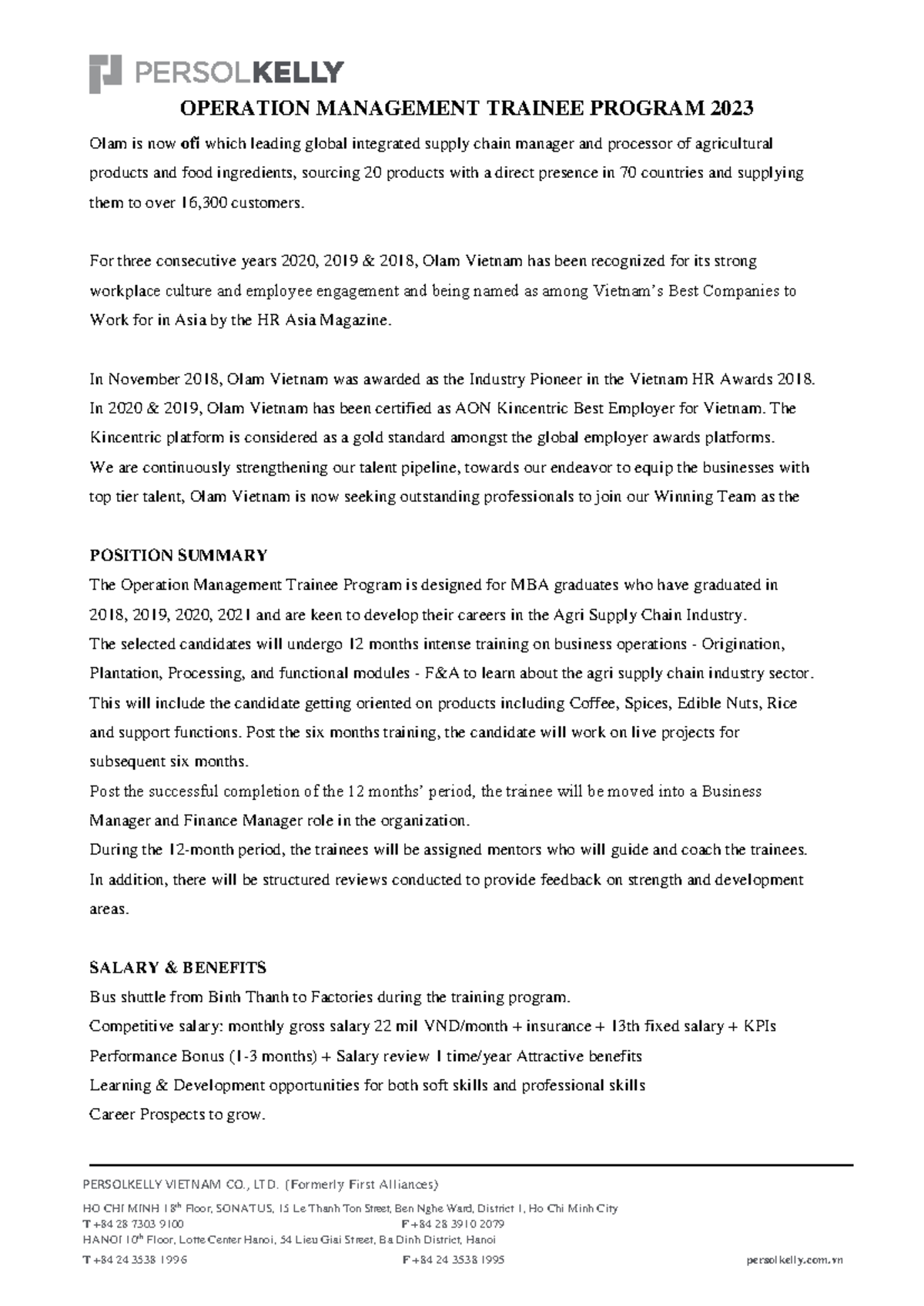 Operation Management Trainee Program 2023 - JD OMT Olam - Studocu