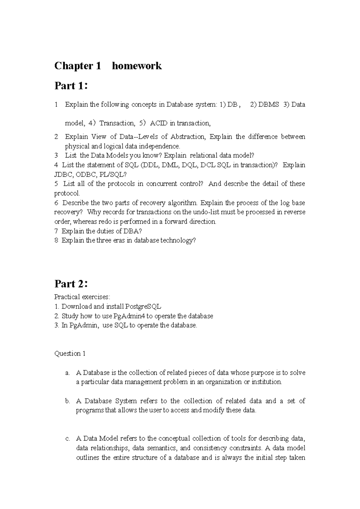 DB Systems Concepts & Practical Exercises - Homework 1 Assignment - Studocu