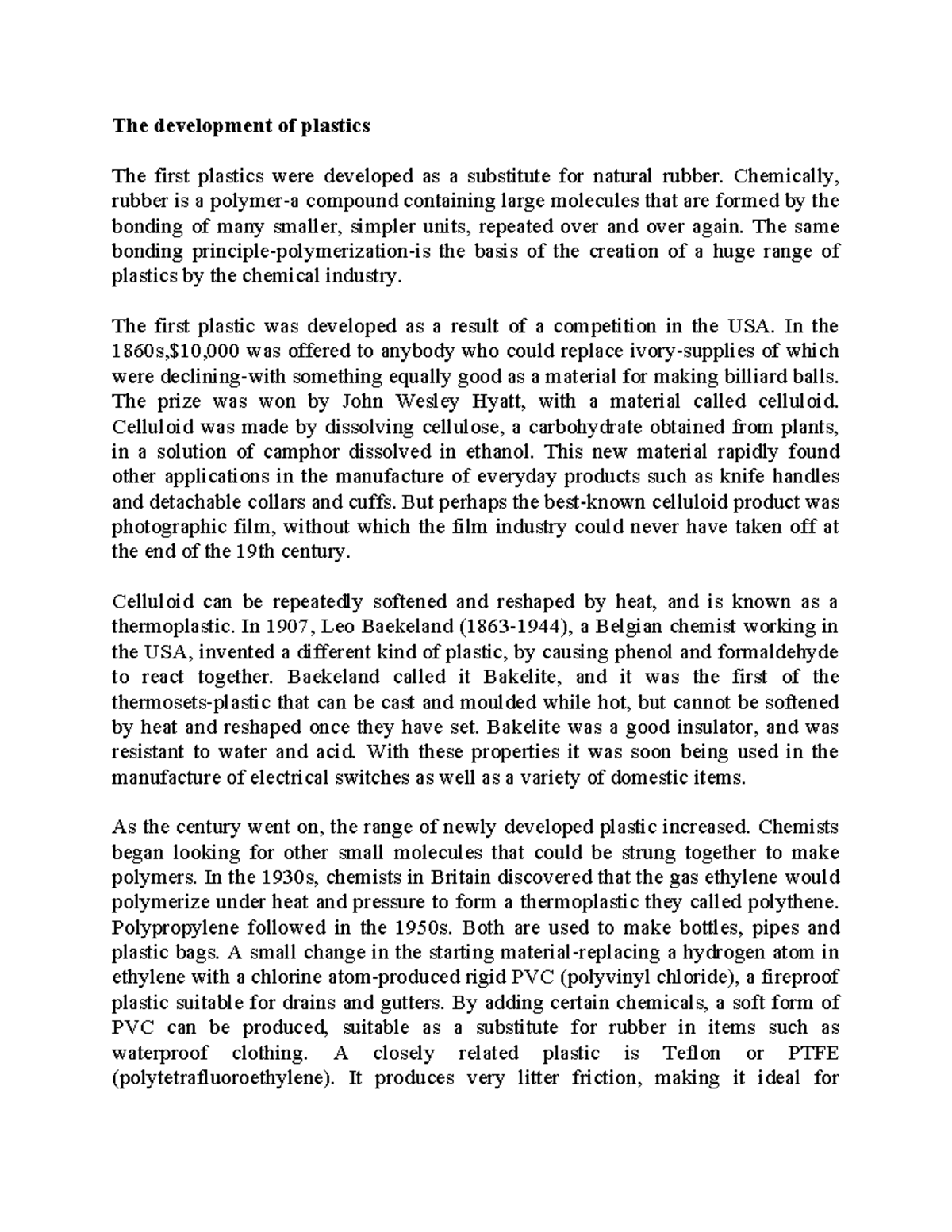 The Development of Plastics: A Historical Overview (VOL 7 3) - Studocu