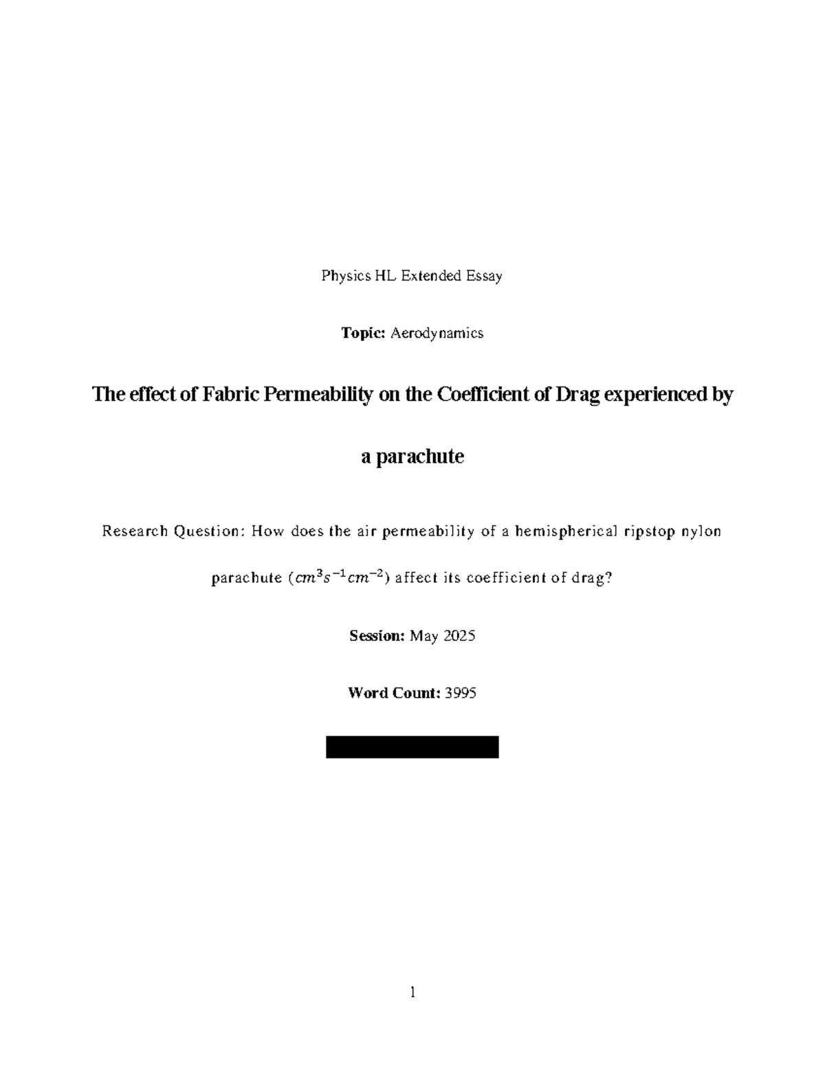 Physics HL Extended Essay: Impact of Fabric Permeability on Parachute ...