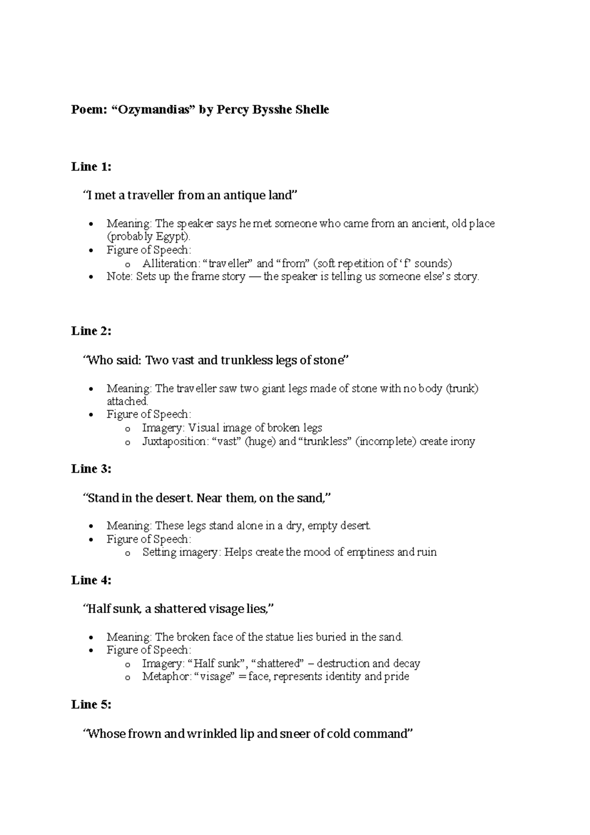 Ozymandias of Egypt: Poem Analysis - ieb English - Studocu