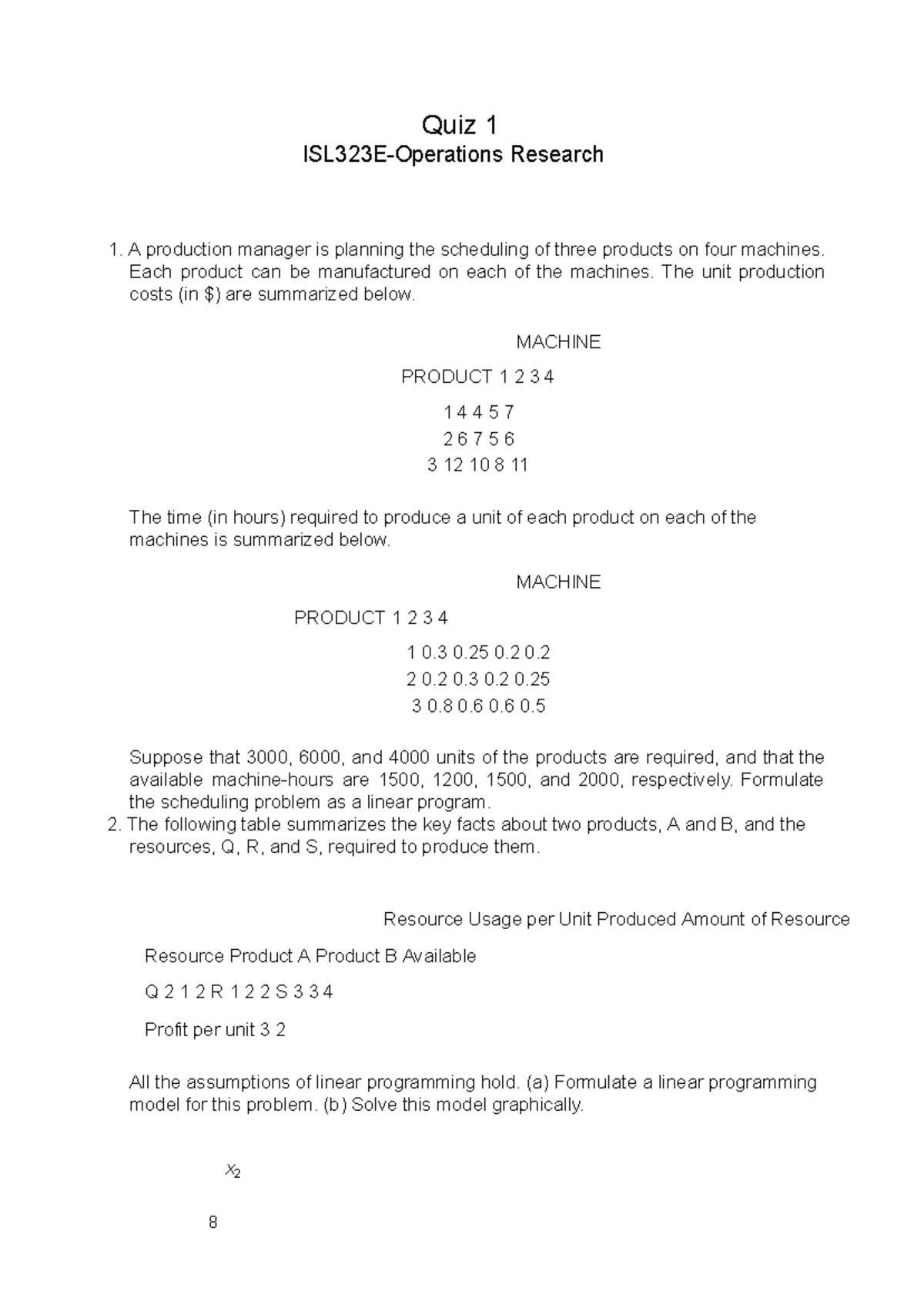 Quiz 1 - Production Scheduling & Linear Programming Analysis - Studocu