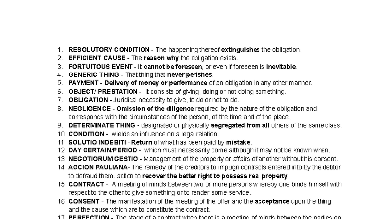 Obligation - notes - RESOLUTORY CONDITION - The happening thereof ...