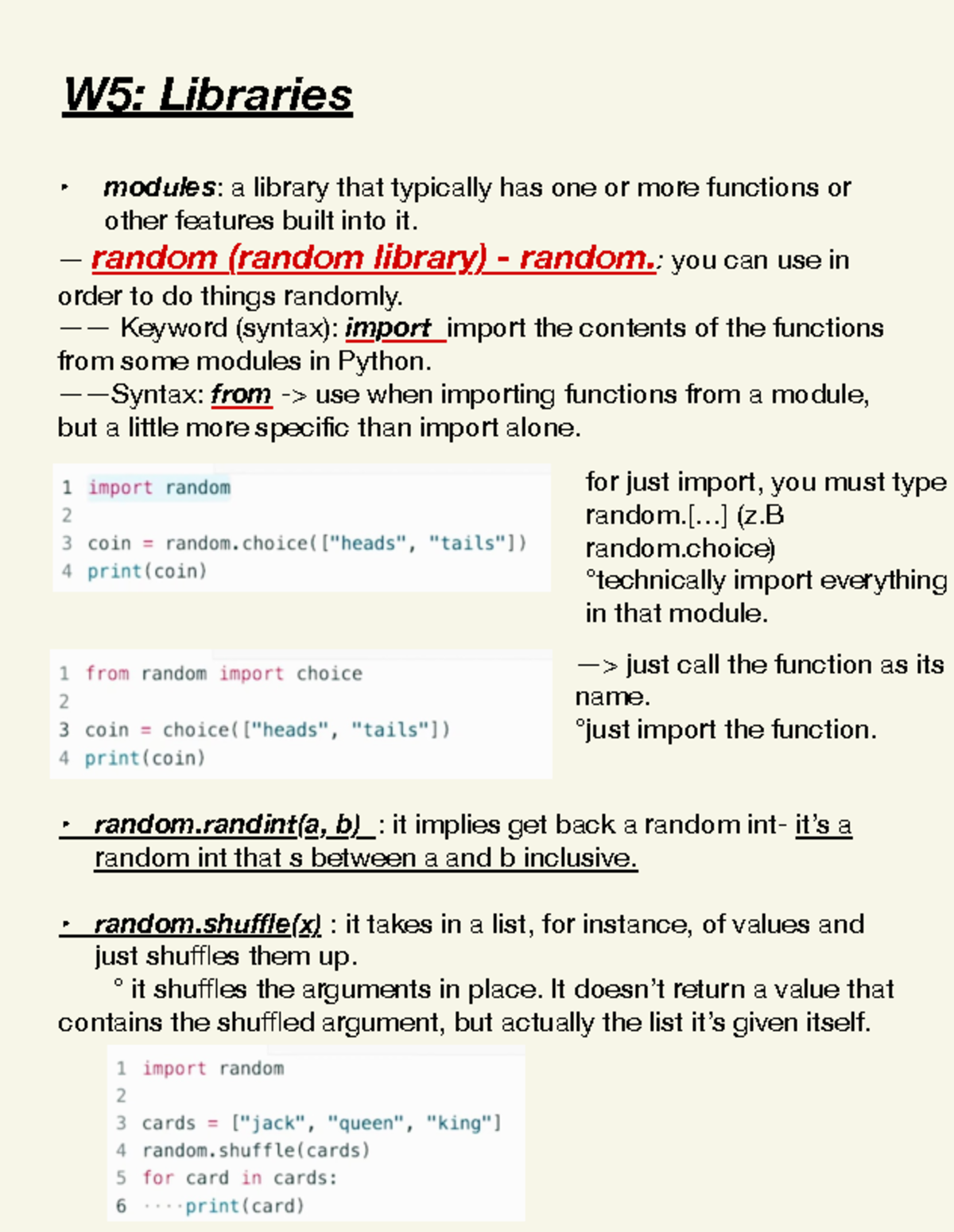 Python W5 - W5: Libraries modules : a library that typically has one or ...