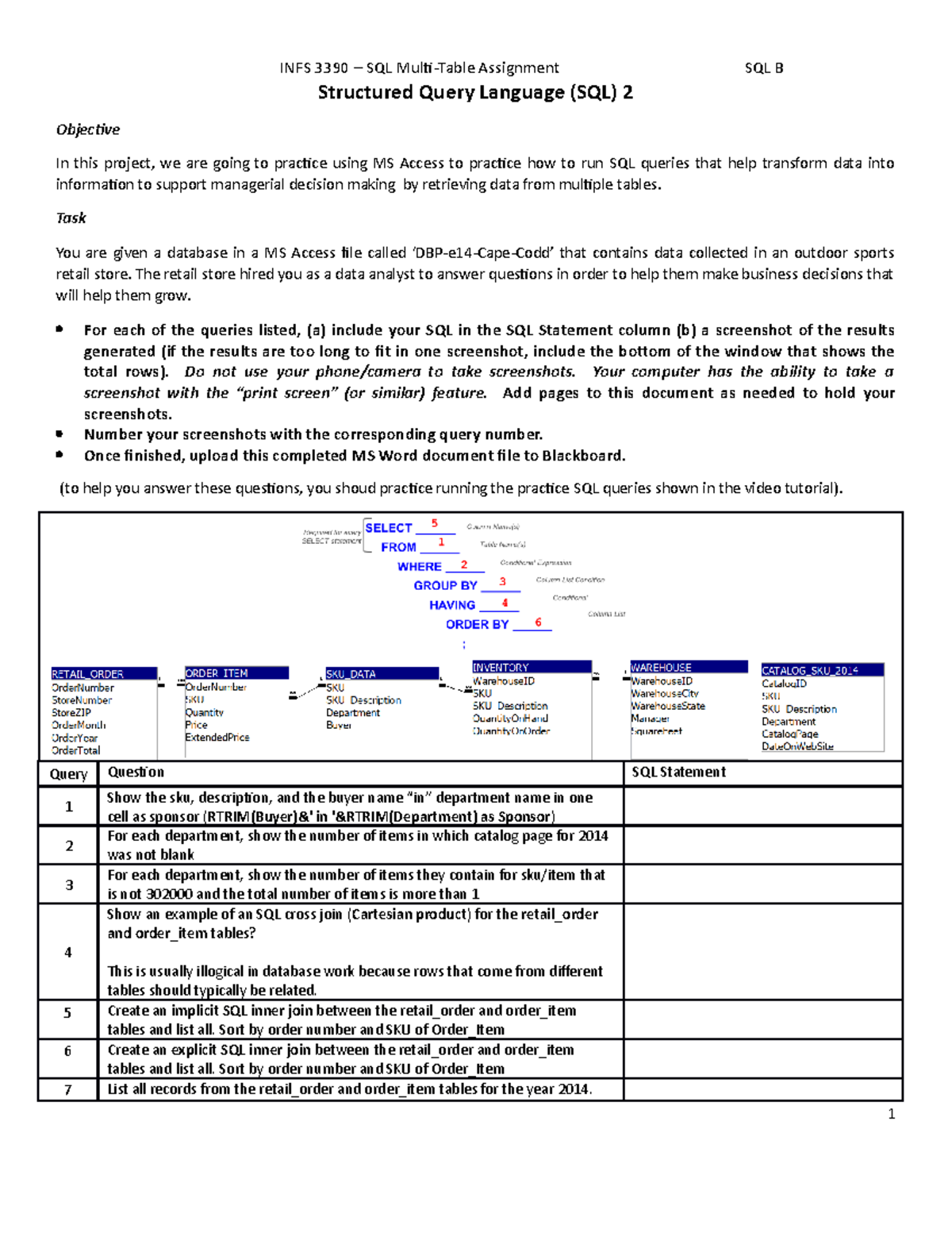 INFS 3390 - SQL Multi-Table Assignment with MS Access Queries - Studocu