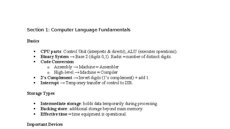 Cheat Sheet: Computer Language Fundamentals (CSE101) - Studocu