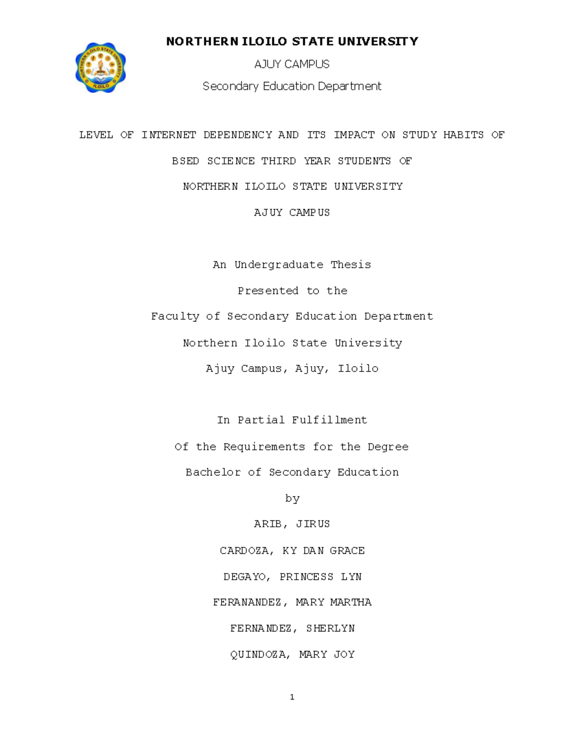 BSED 3rd Year Study on Internet Dependency & Study Habits - Chapter 1 - Studocu