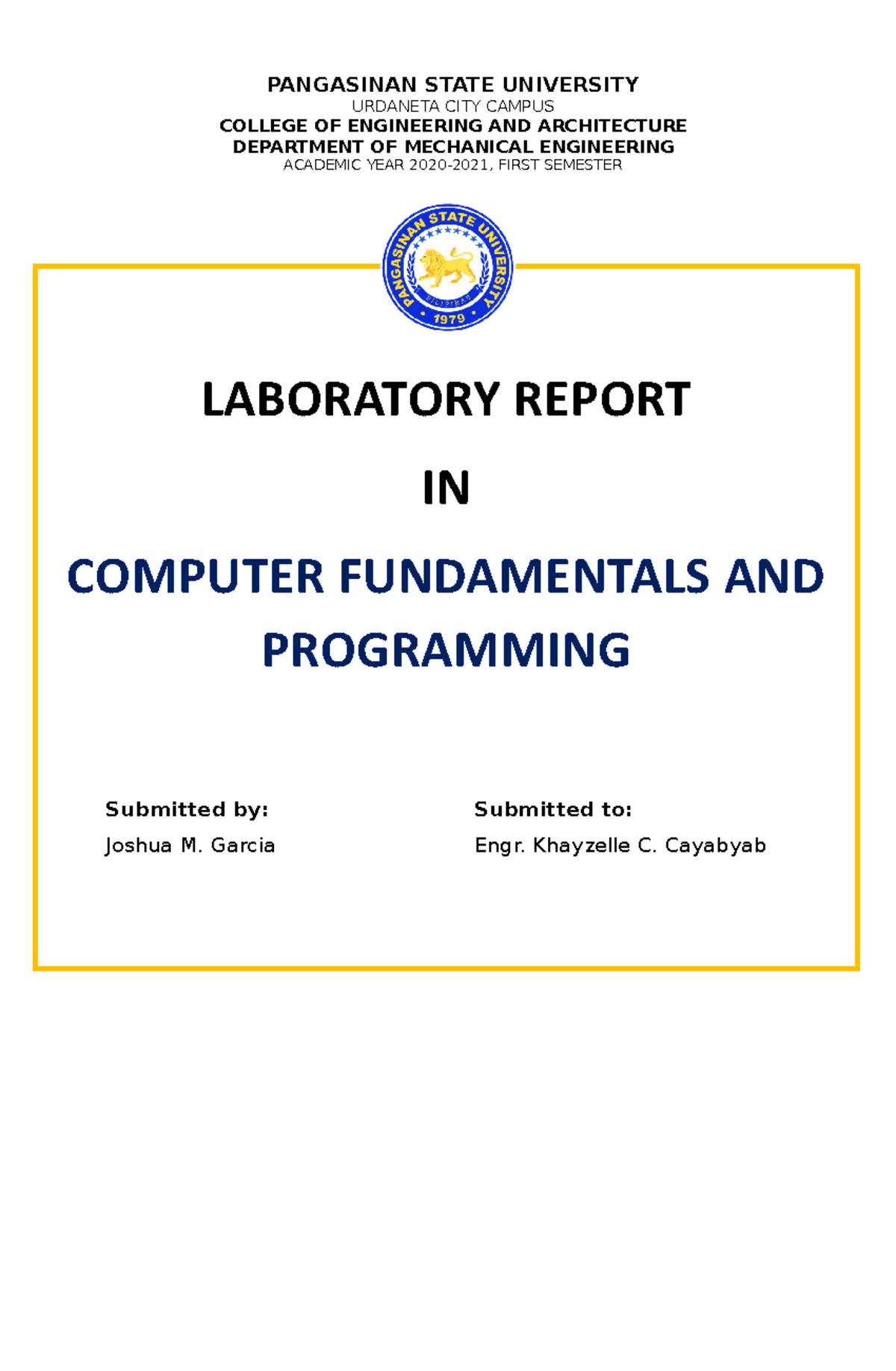 Laboratory- Report-13 Garcia - Computer Fundamentals and Programming ...