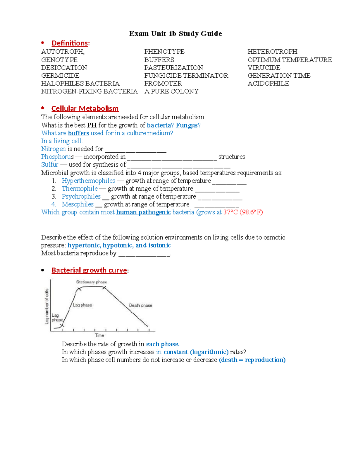Microbiology Exam Unit 1b Study Guide: Key Definitions & Concepts - Studocu