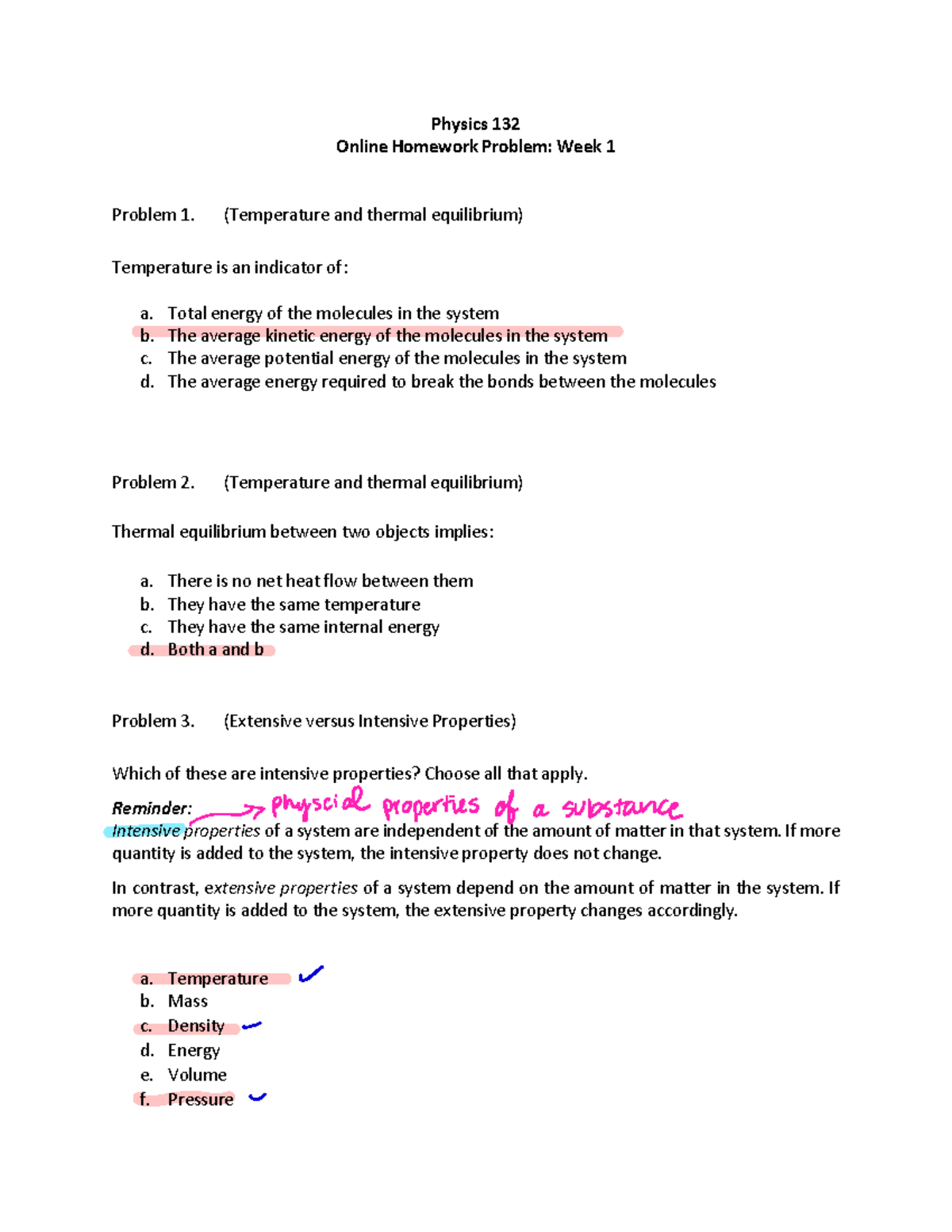 Physics 132 Online Homework Problems: Weeks 1-5 Solutions - Studocu