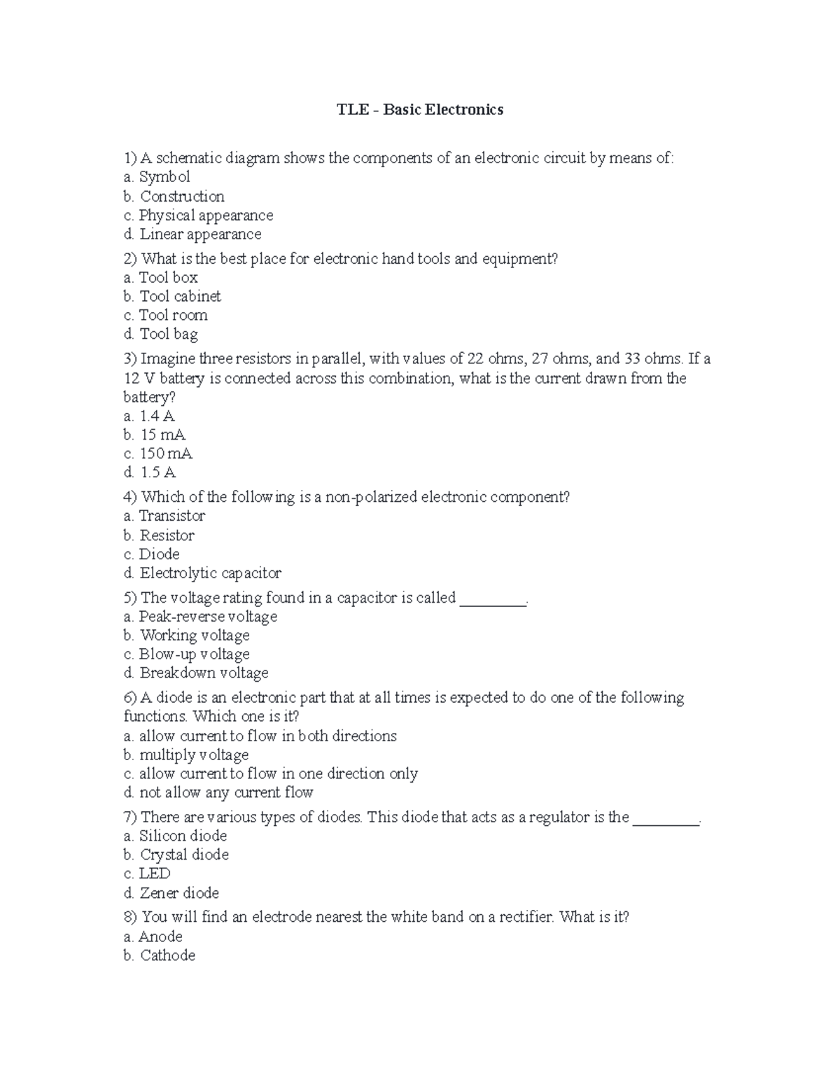 TLE 101 - Final Exam Review Guide for Basic Electronics - Studocu