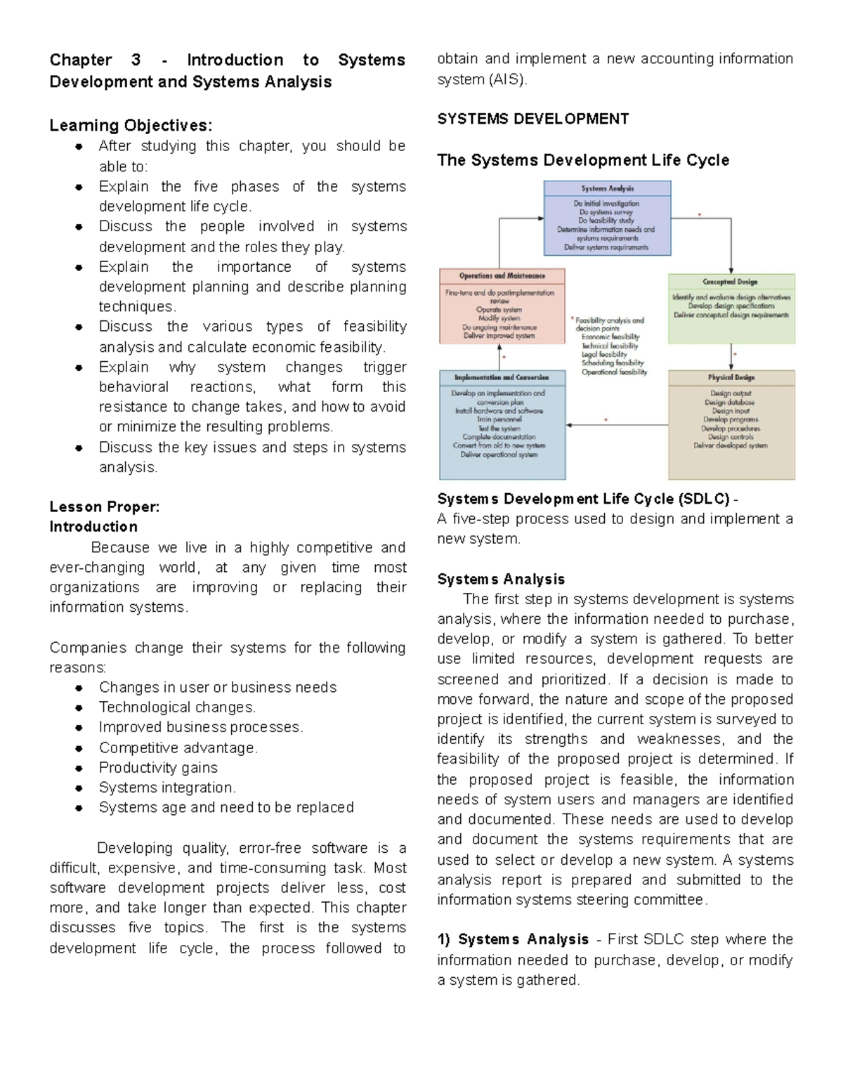 AIS- Chapter 3: Systems Development Life Cycle in Accounting - Studocu