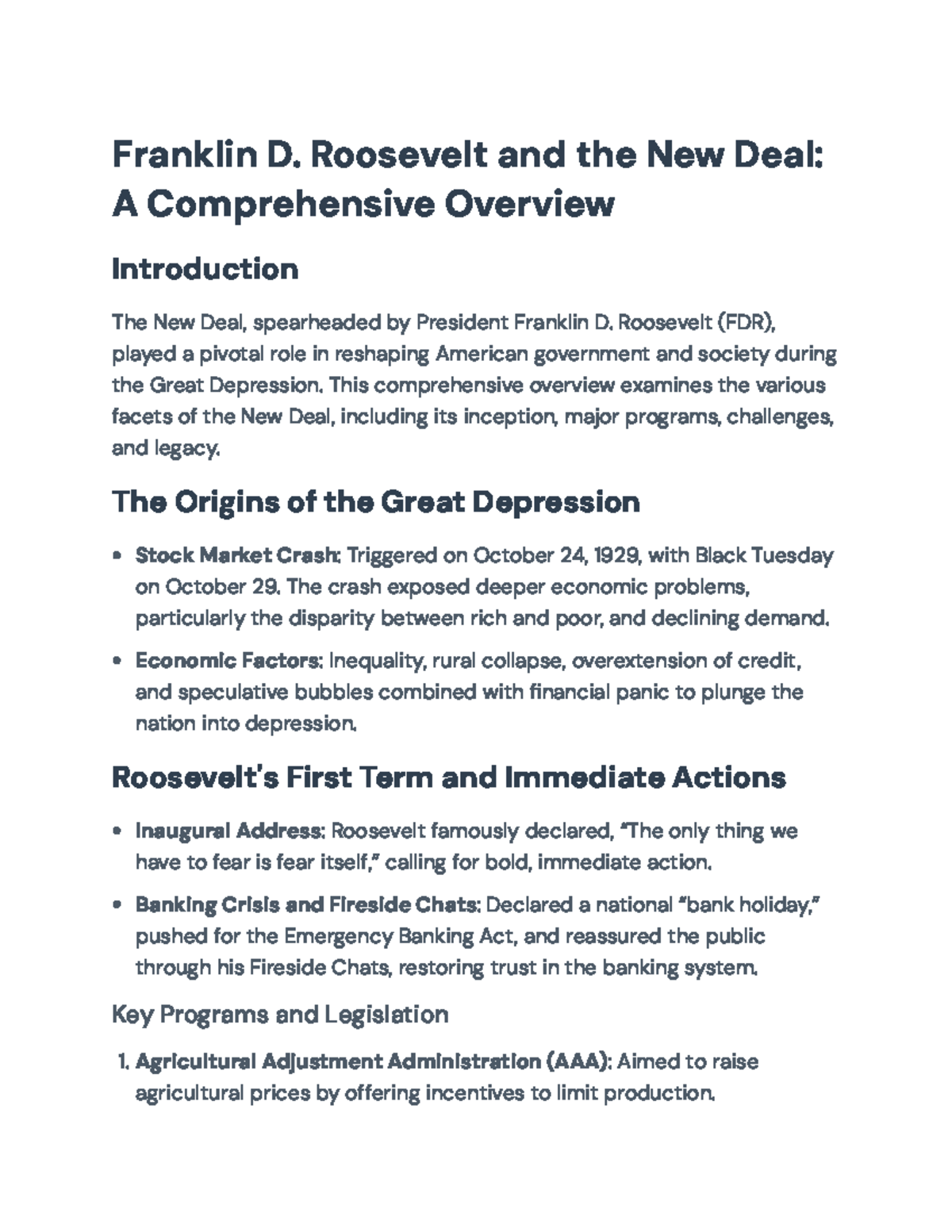 Franklin D. Roosevelt and the New Deal: A Comprehensive Overview ...