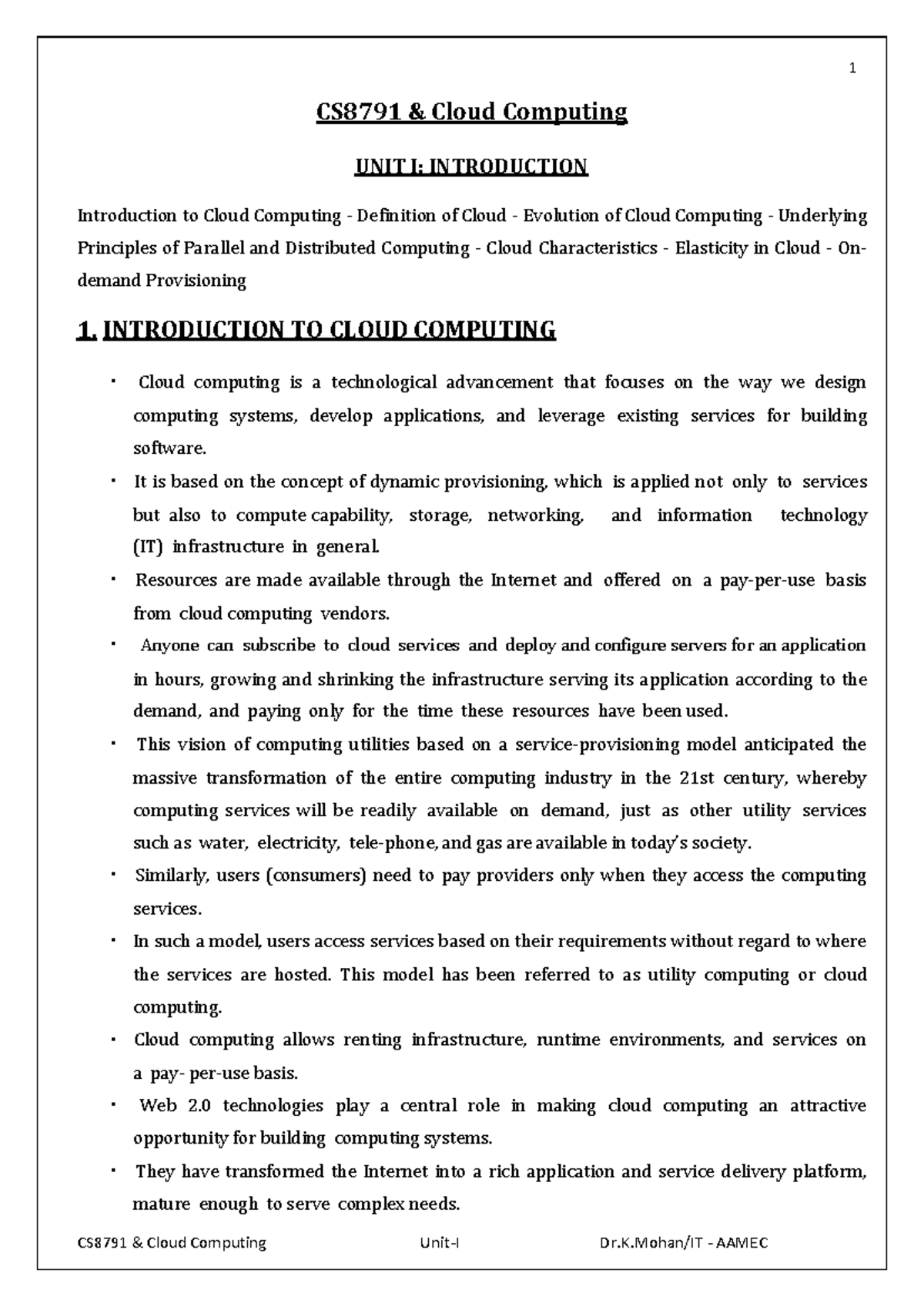 Cs8791 Cloud Computing Unit 1 Notes Introduction Principles Studocu
