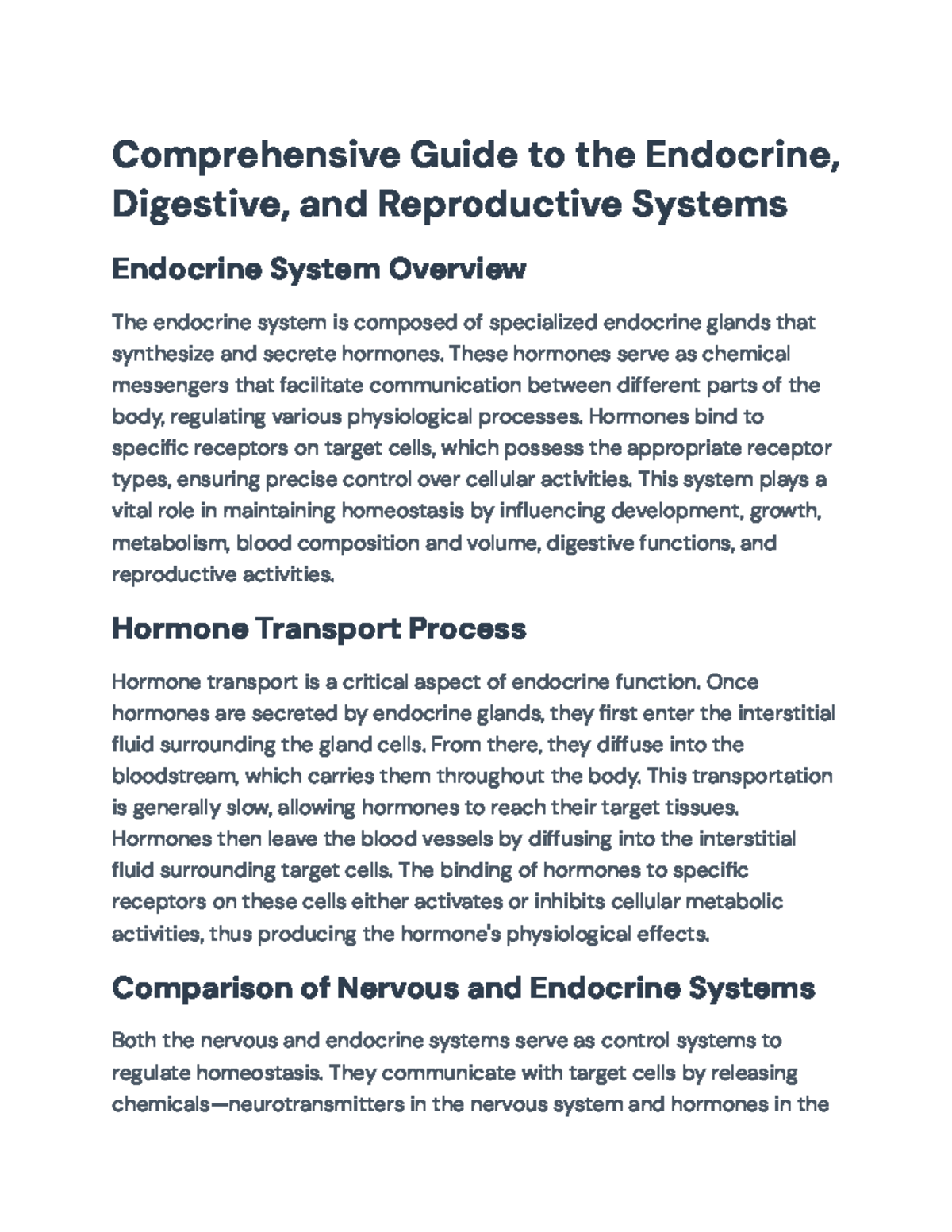 Comprehensive Overview of Endocrine, Digestive, and Reproductive ...