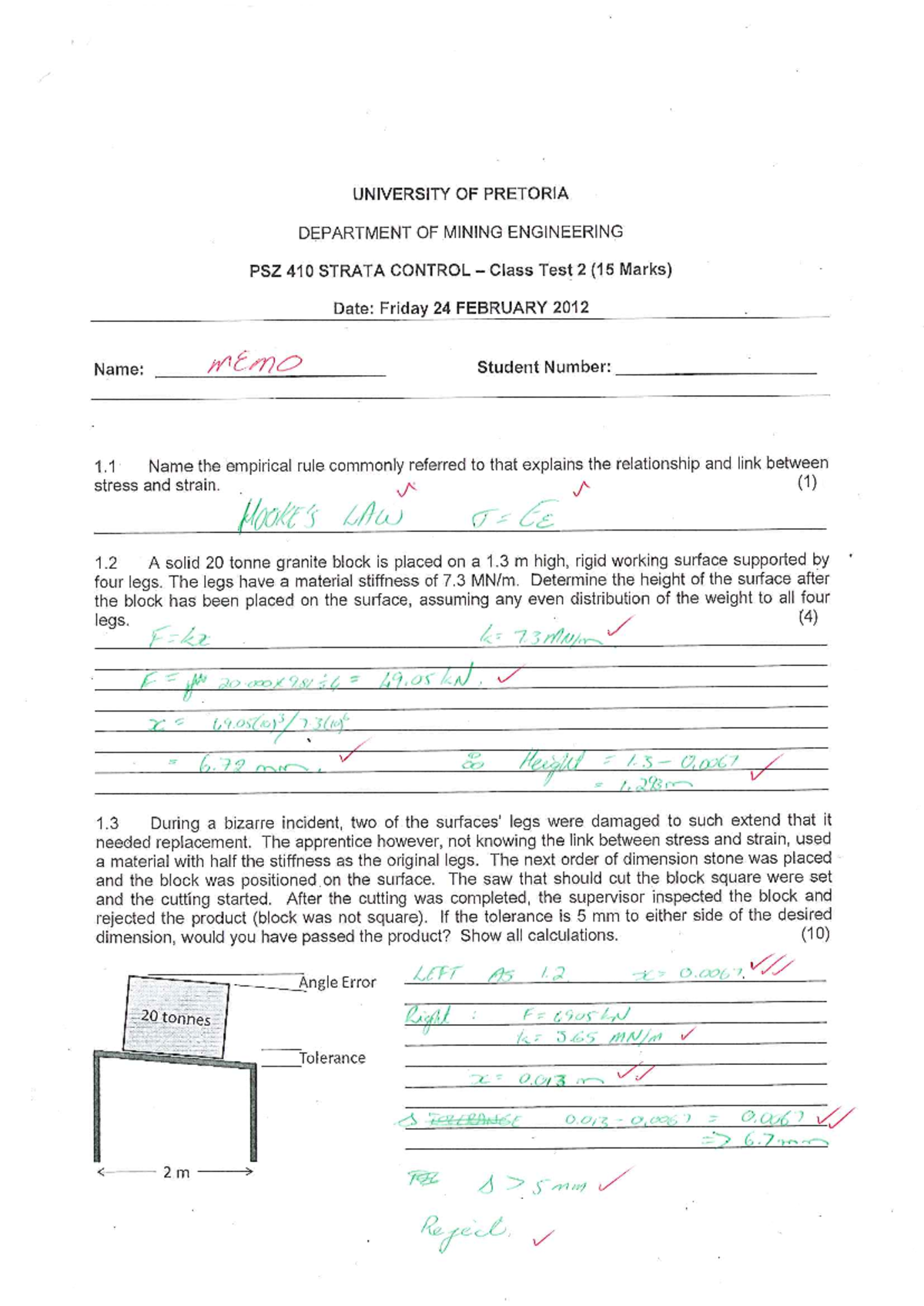 PSZ 410 Strata Control Class Test 2 Memo - February 2012 - Studocu