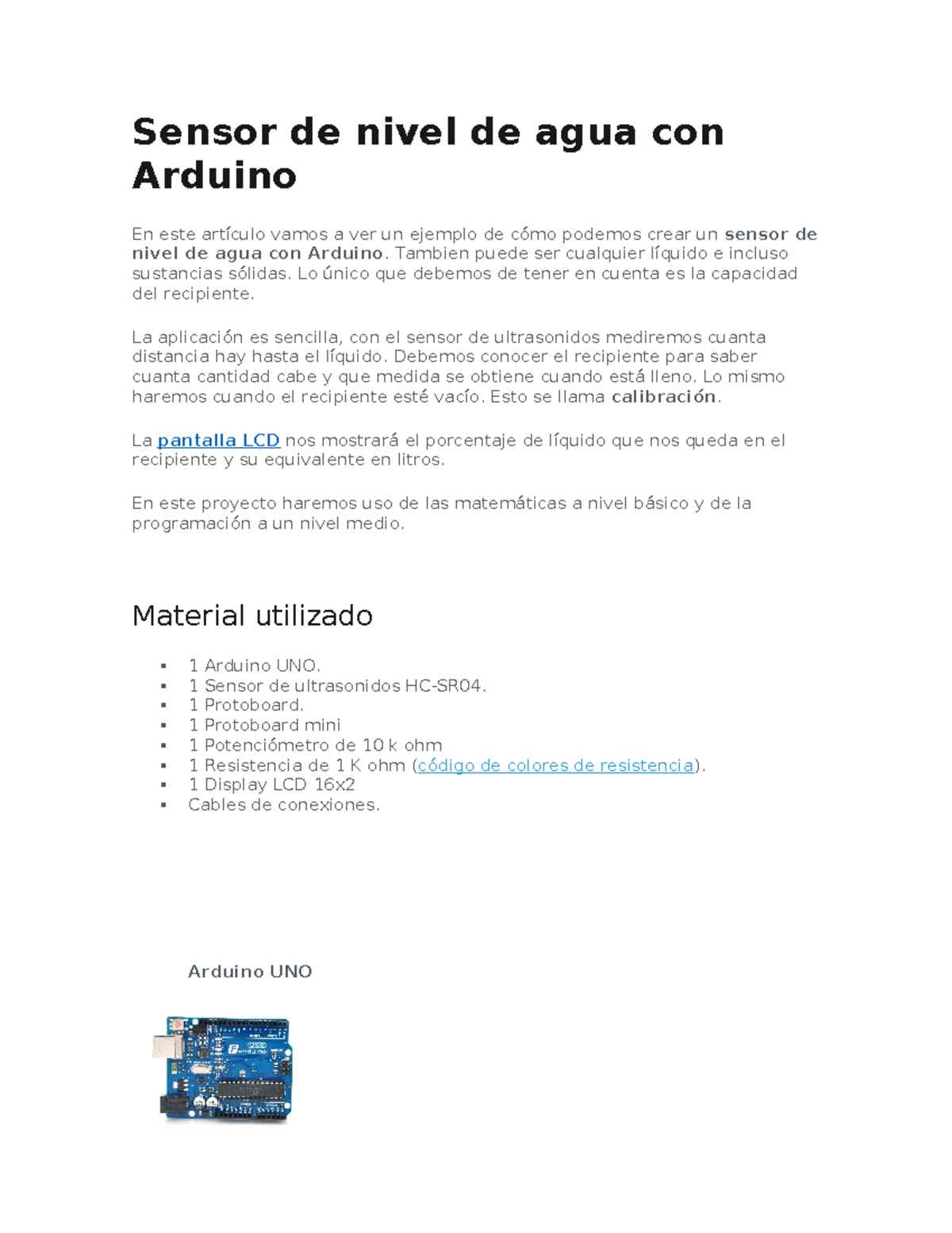 Sensor de Nivel de Agua con Arduino - Proyecto Robótica - Studocu