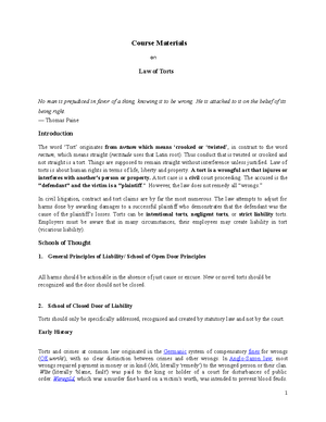 LAW OF Torts Notes - Introduction to the law of torts Dr Nicholas Orago ...